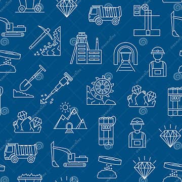Diamond Mining Signs Thin Line Seamless Pattern Background. Vector ...