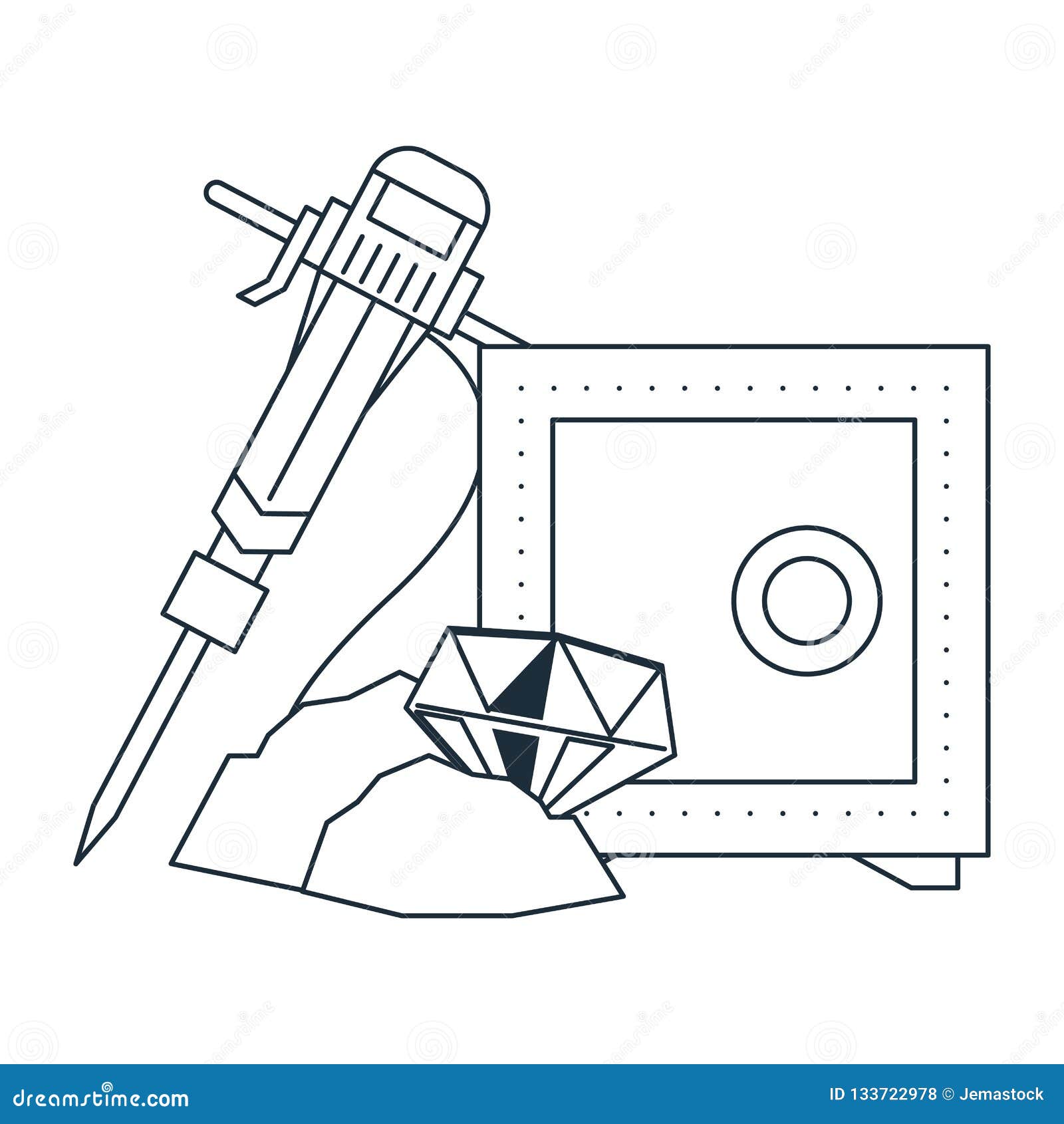 Diamond Mining with Strongbox and Drill Stock Vector - Illustration of ...