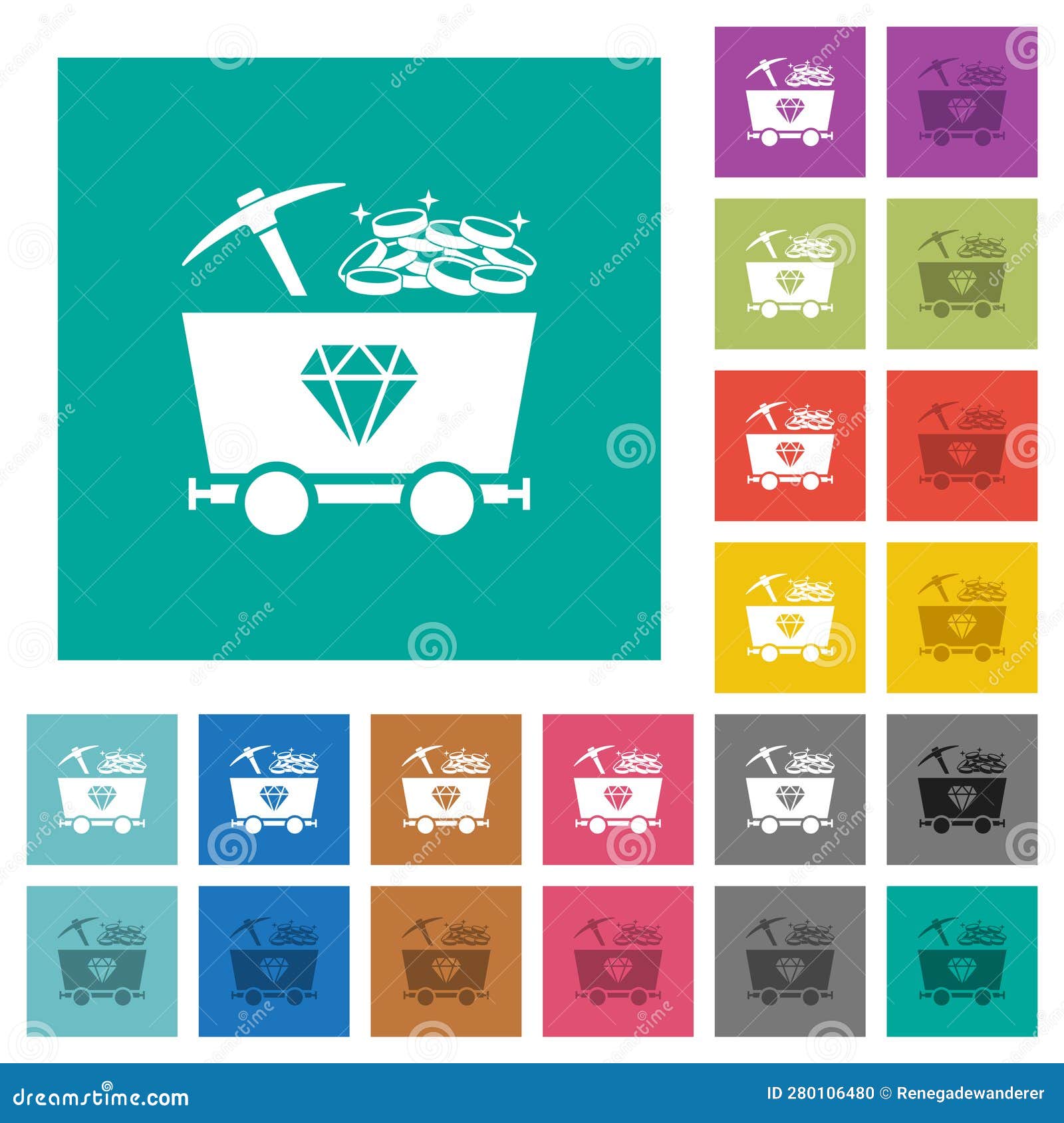 Diamond Mining with Treasure Square Flat Multi Colored Icons Stock ...