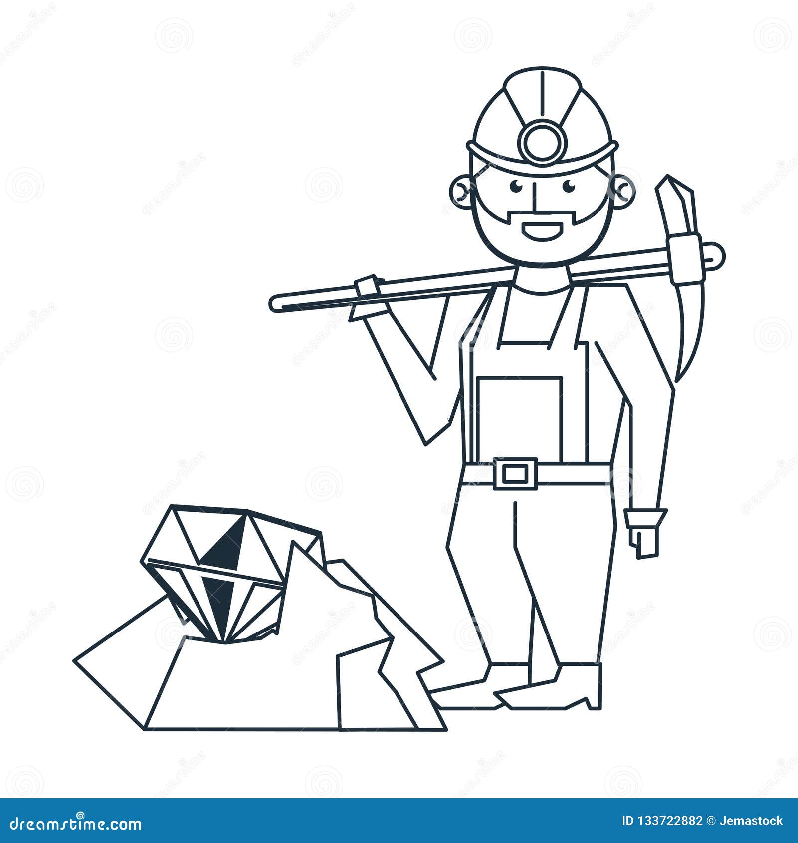 Diamond Mining and Worker with Pick Stock Vector - Illustration of ...