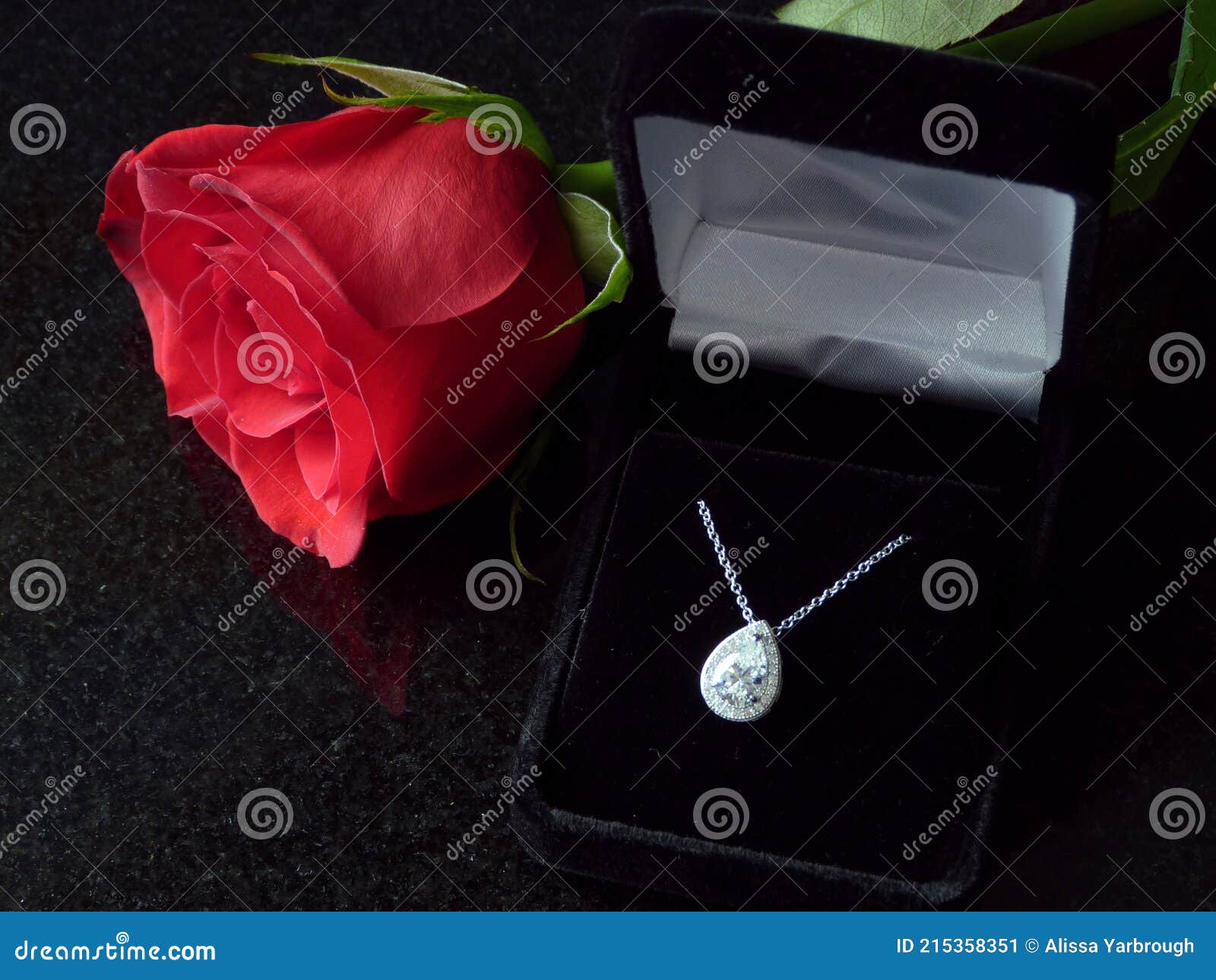 Diamond Necklace with a Red Rose Stock Image - Image of black, rose ...
