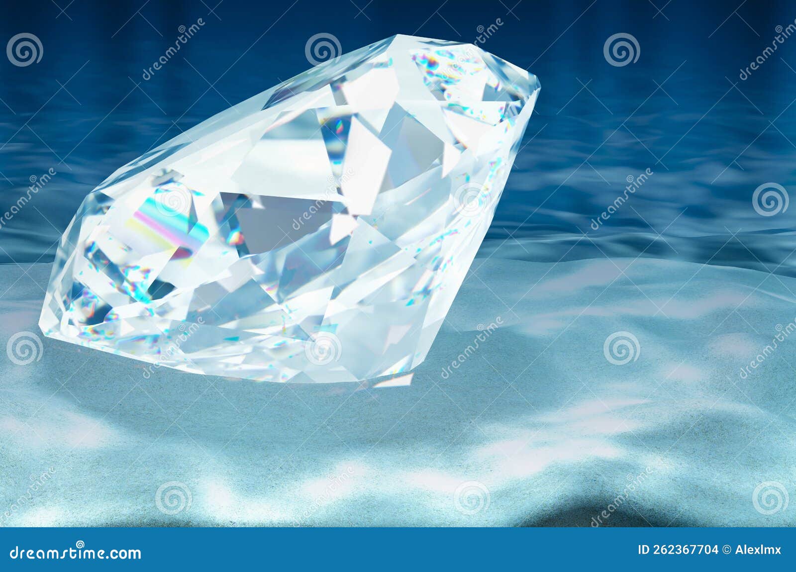 Diamond on Ocean Bottom Underwater. 3D Rendering Stock Illustration ...
