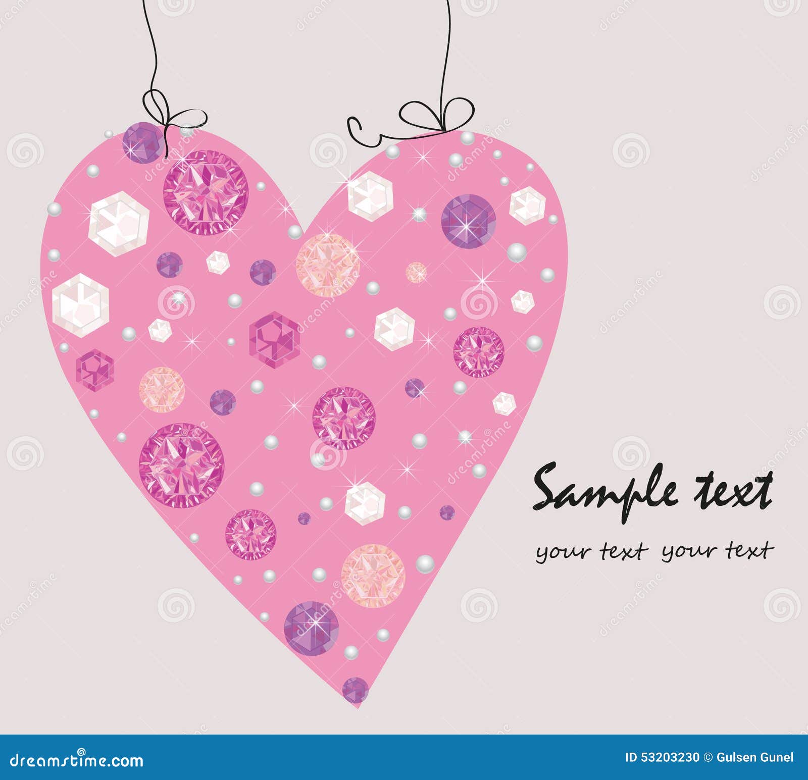 Diamond, Pearls Decorative Pink Heart Greeting Card Stock Vector ...