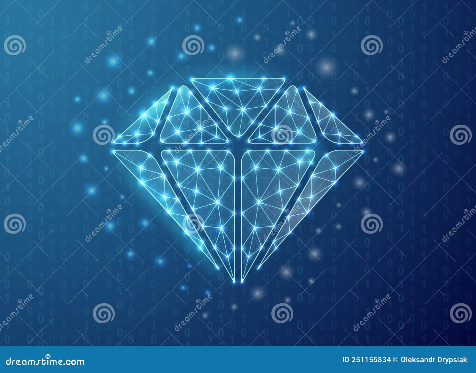Diamond Polygonal Symbol with Binary Code Background. Brilliant Concept ...