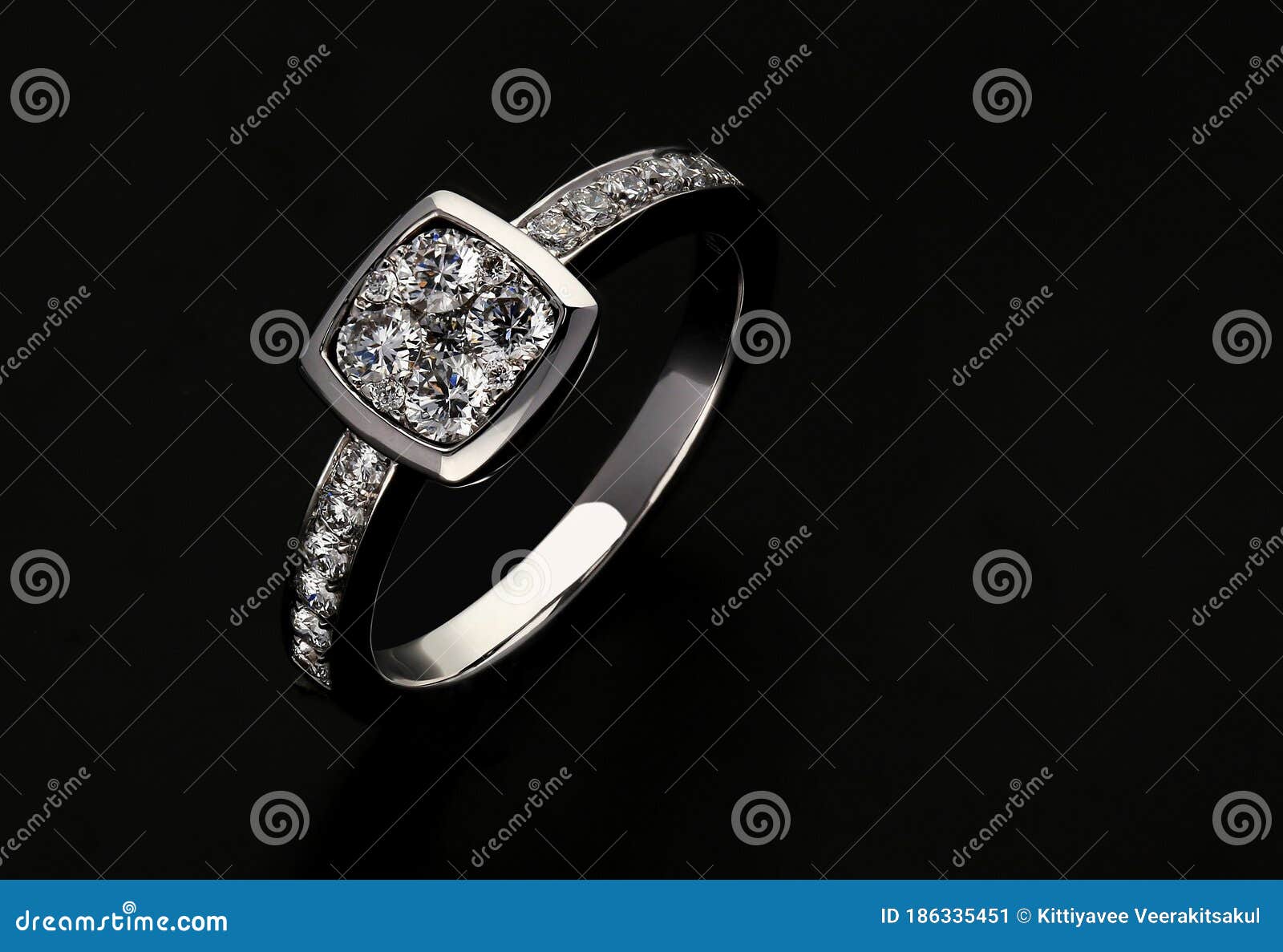 Diamond Ring on Black Background Stock Image - Image of princess, pear ...