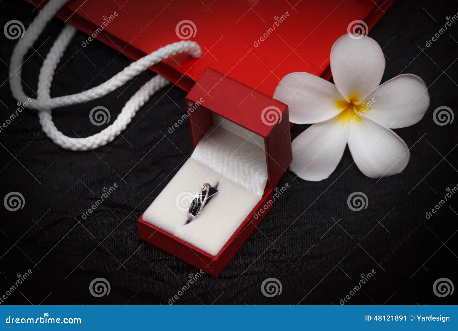 Diamond Ring in a Gift Box on Black Background Stock Image - Image of ...