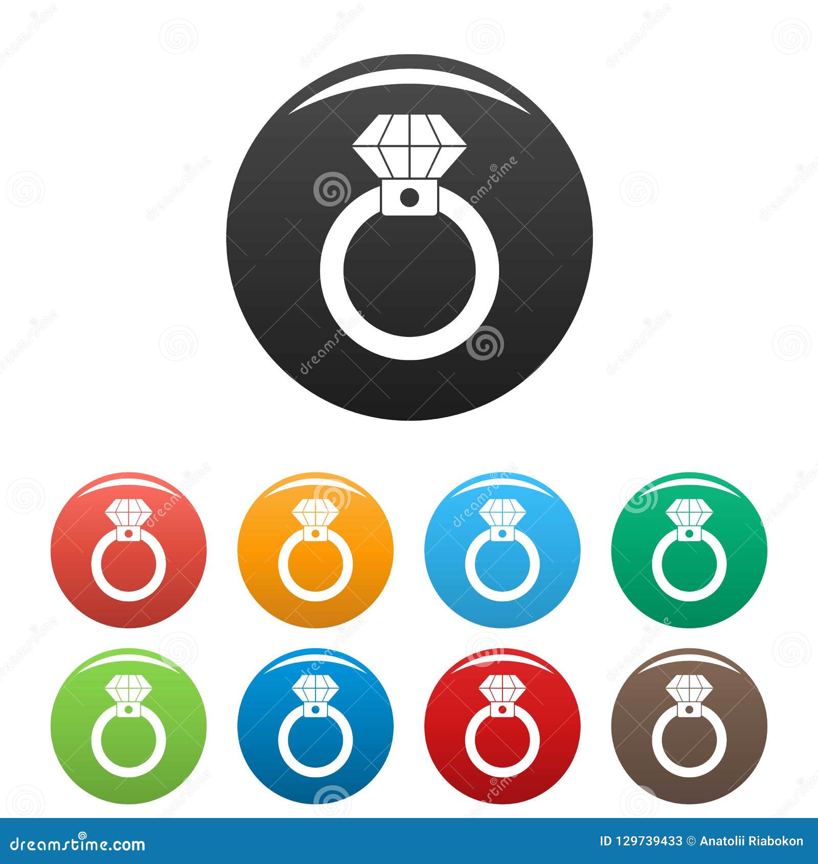 Diamond Ring Icons Set Color Stock Vector - Illustration of bright ...