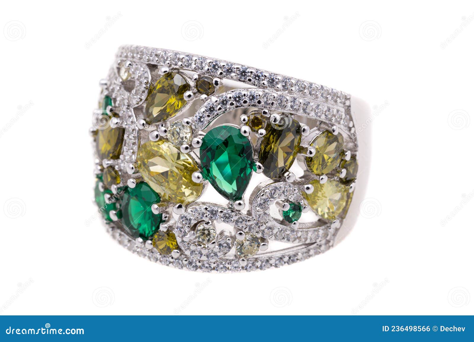 Diamond Ring, Isolated. Beautiful Ring with Different Color Gemstones ...