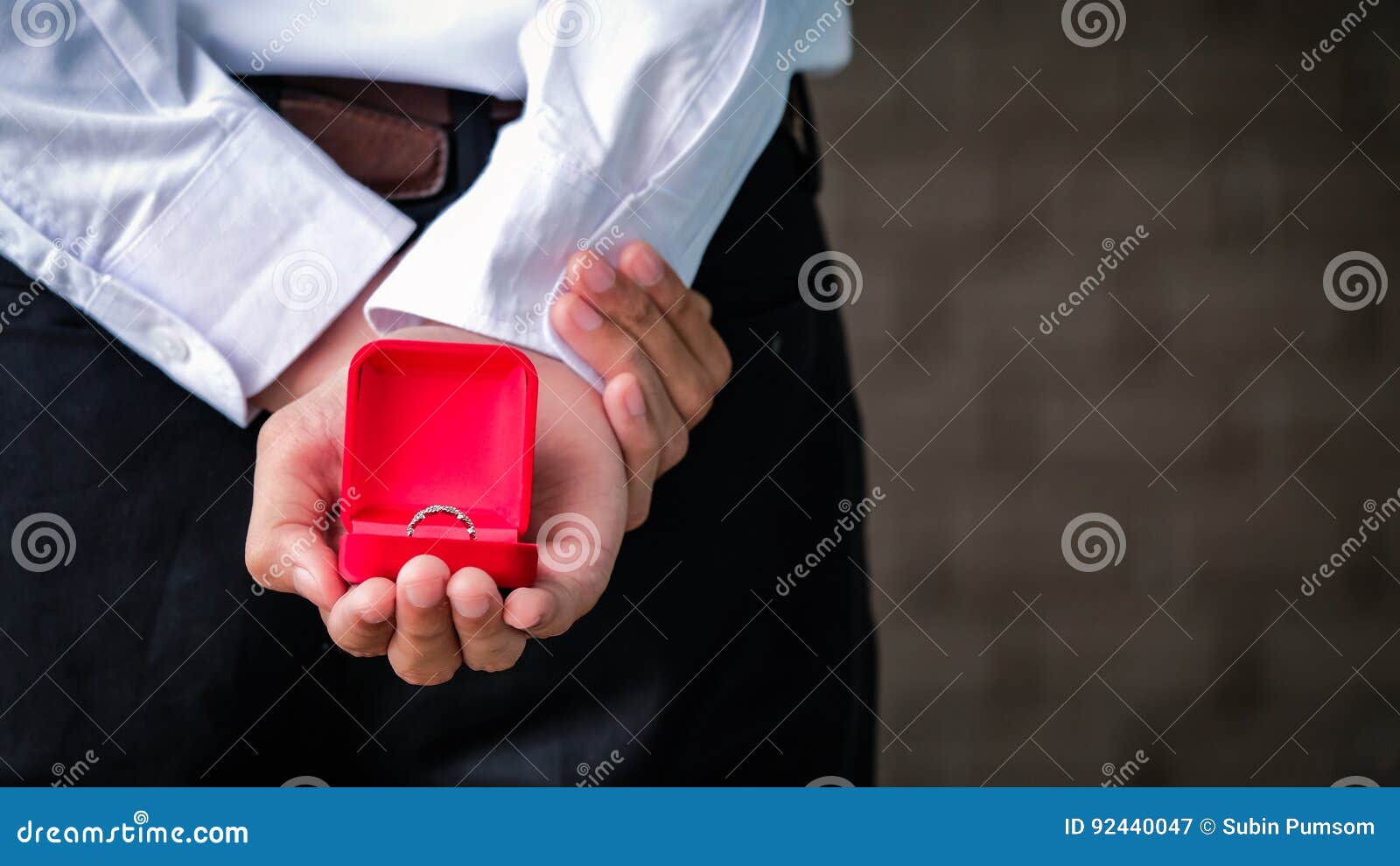 Diamond Ring in Red Box on Hand for Couple Stock Image - Image of hand ...