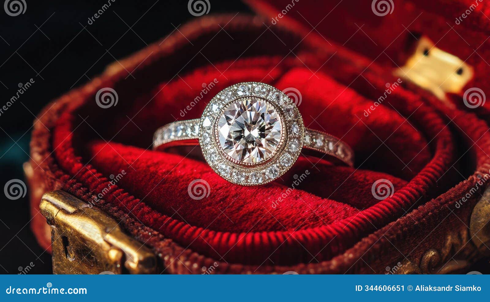 Diamond Ring in Red Velvet Box Symbolizing Love and Commitment Stock ...