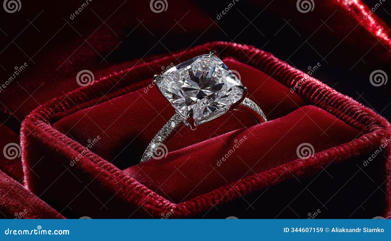 Diamond Ring in Red Velvet Box Symbolizing Love and Commitment Stock ...