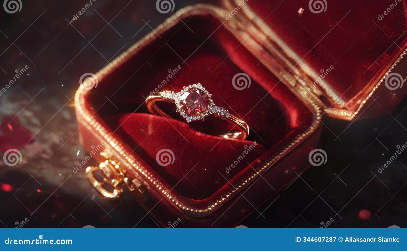 Diamond Ring in Red Velvet Box Symbolizing Love and Commitment Stock ...