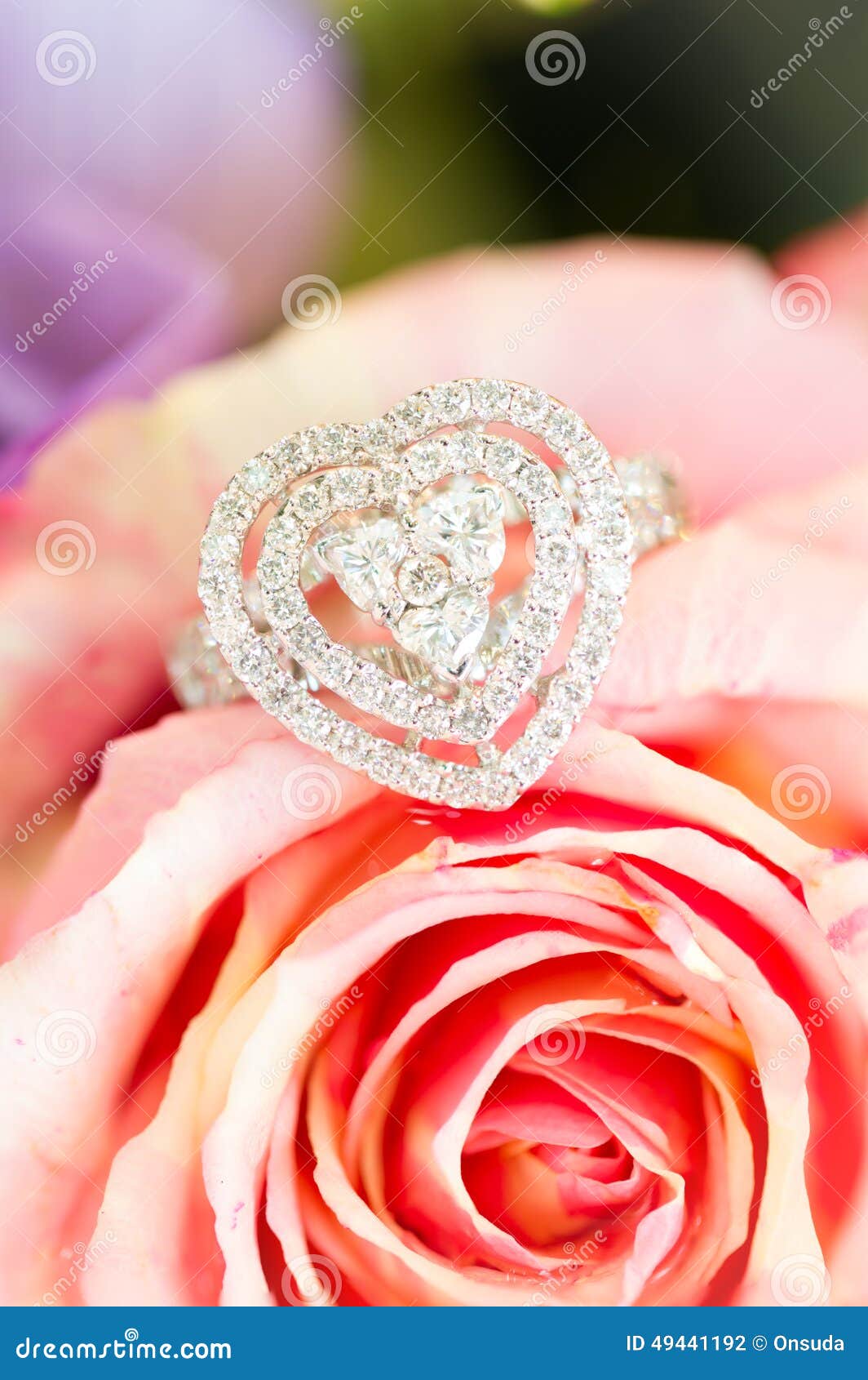 Diamond ring on rose stock photo. Image of flora, luxury - 49441192
