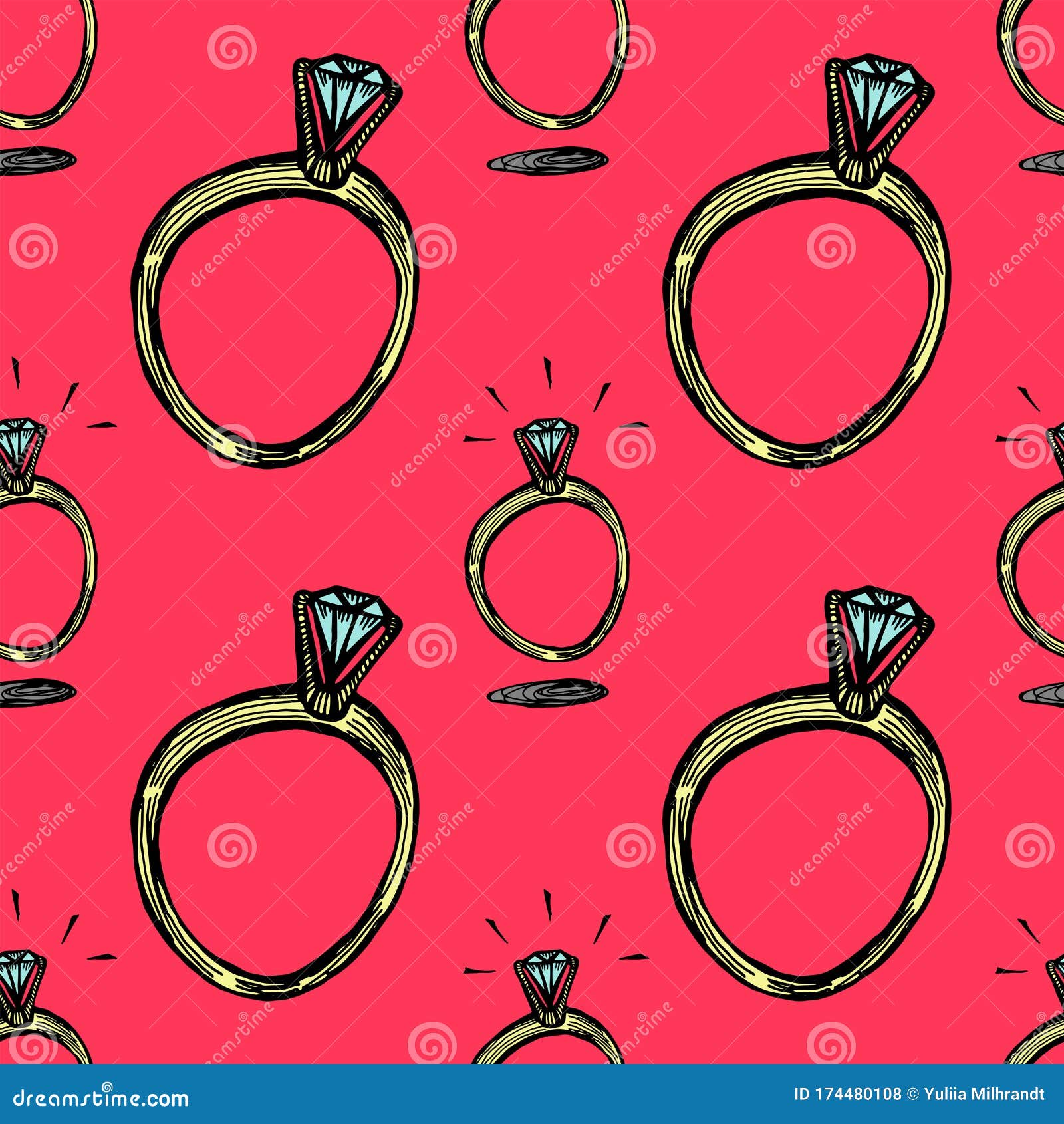Diamond Ring Seamless Pattern on a Red Background. Stock Illustration ...