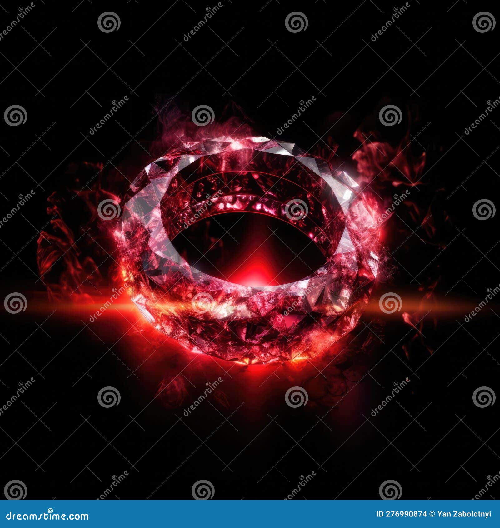 Diamond Ring Shape in Red Fire on Black Background. Generative AI Stock ...