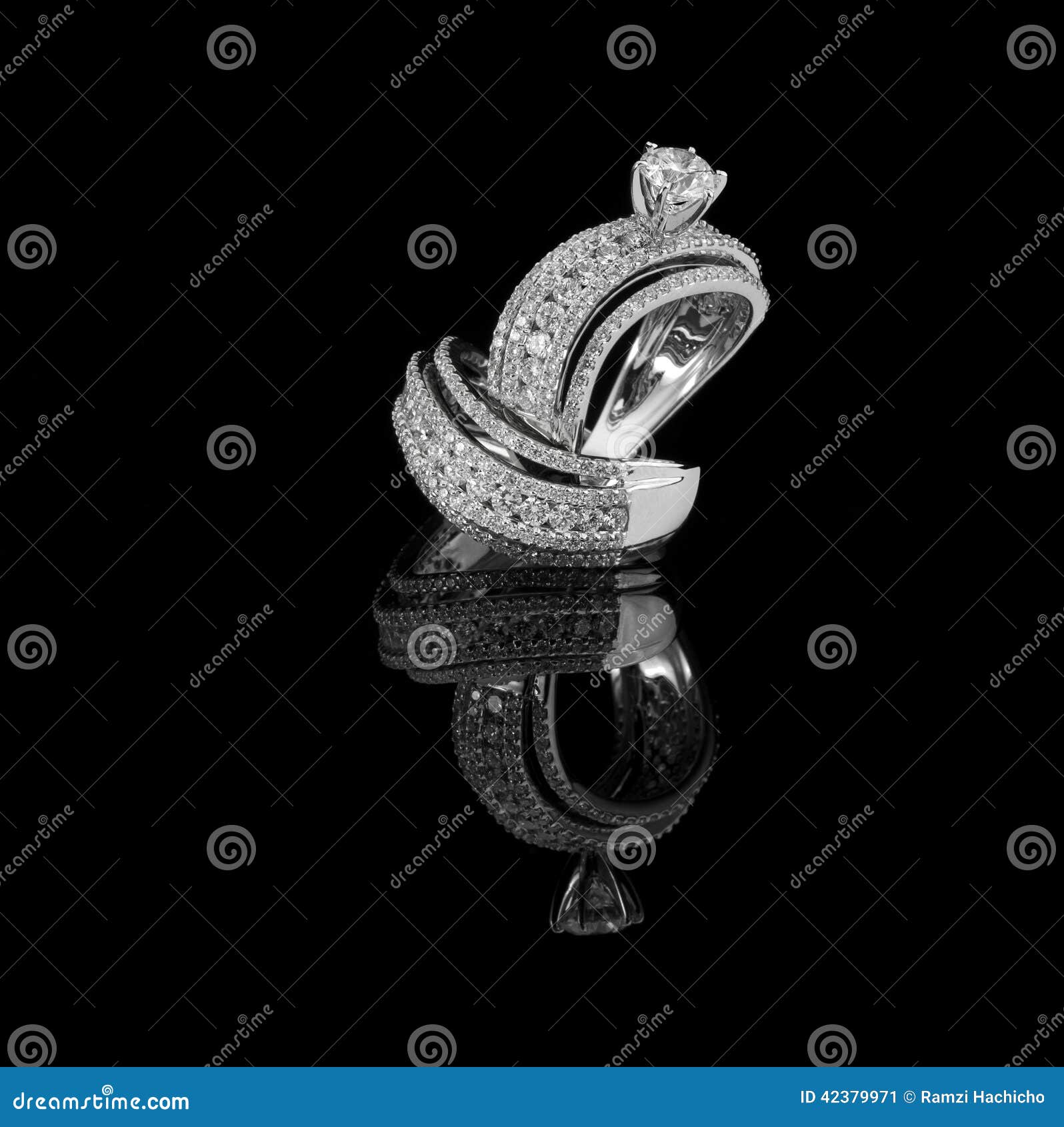 Diamond Ring Shot on a Black Reflective Background Stock Image - Image ...
