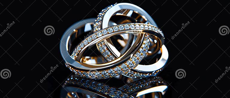 A Diamond Ring with Two Interlocking Rings Stock Image - Image of ...