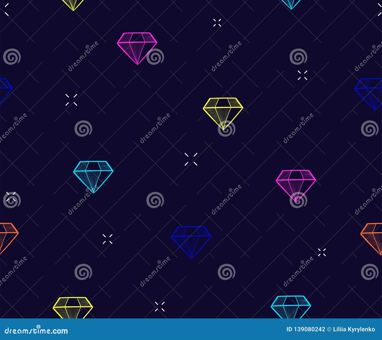 Diamond Seamless Pattern. Background with Neon Brilliant Stock Vector ...