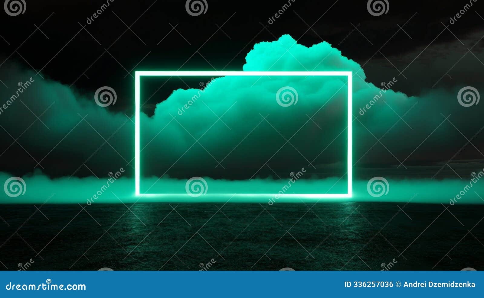 Diamond-shaped Fluorescent Frame in Dark Environment. Green and ...