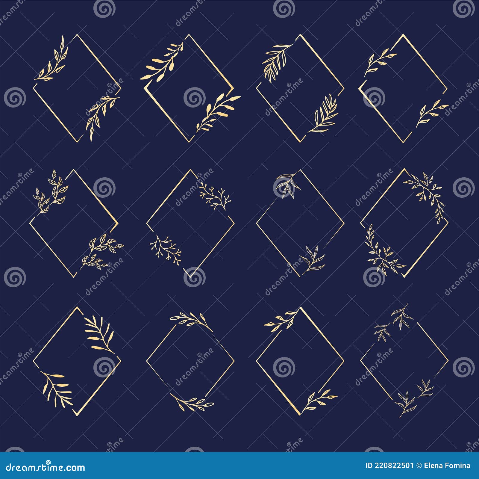 Diamond-shaped Frames with Decorative and Herbal Elements for Design ...