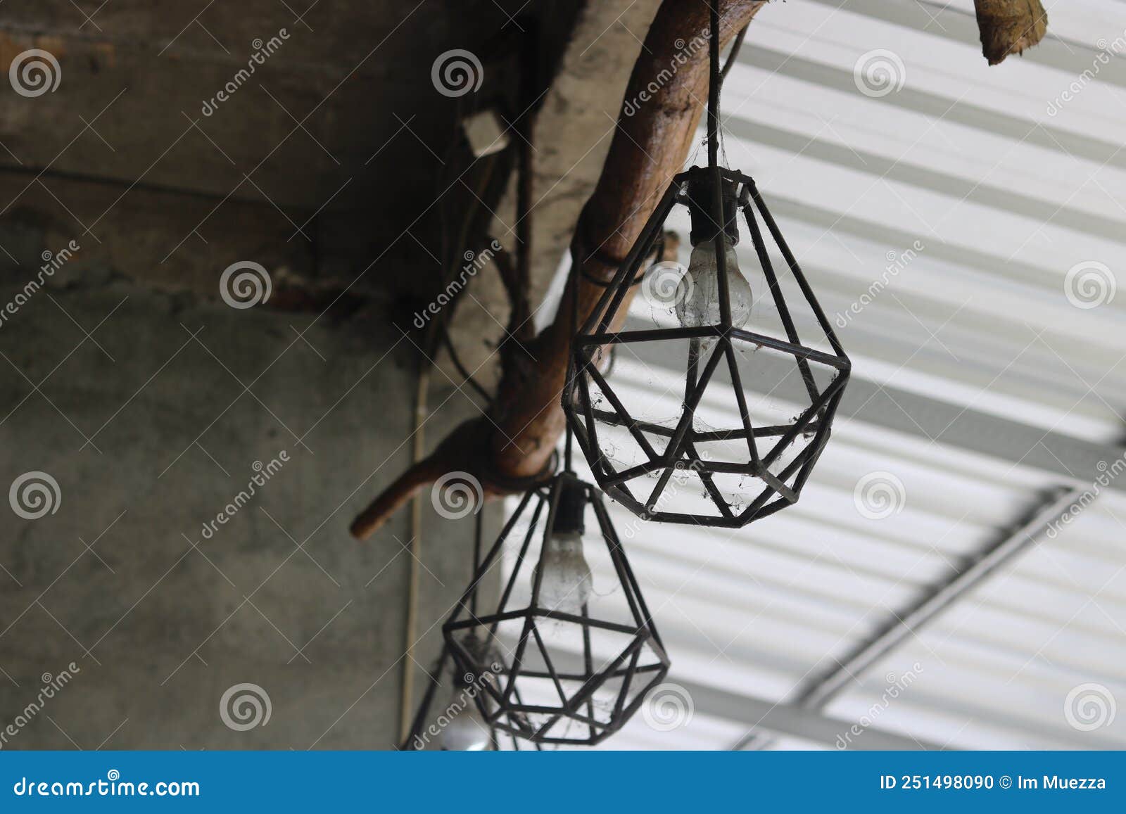 Diamond-shaped Pendant Lights Stock Photo - Image of wall, wood: 251498090