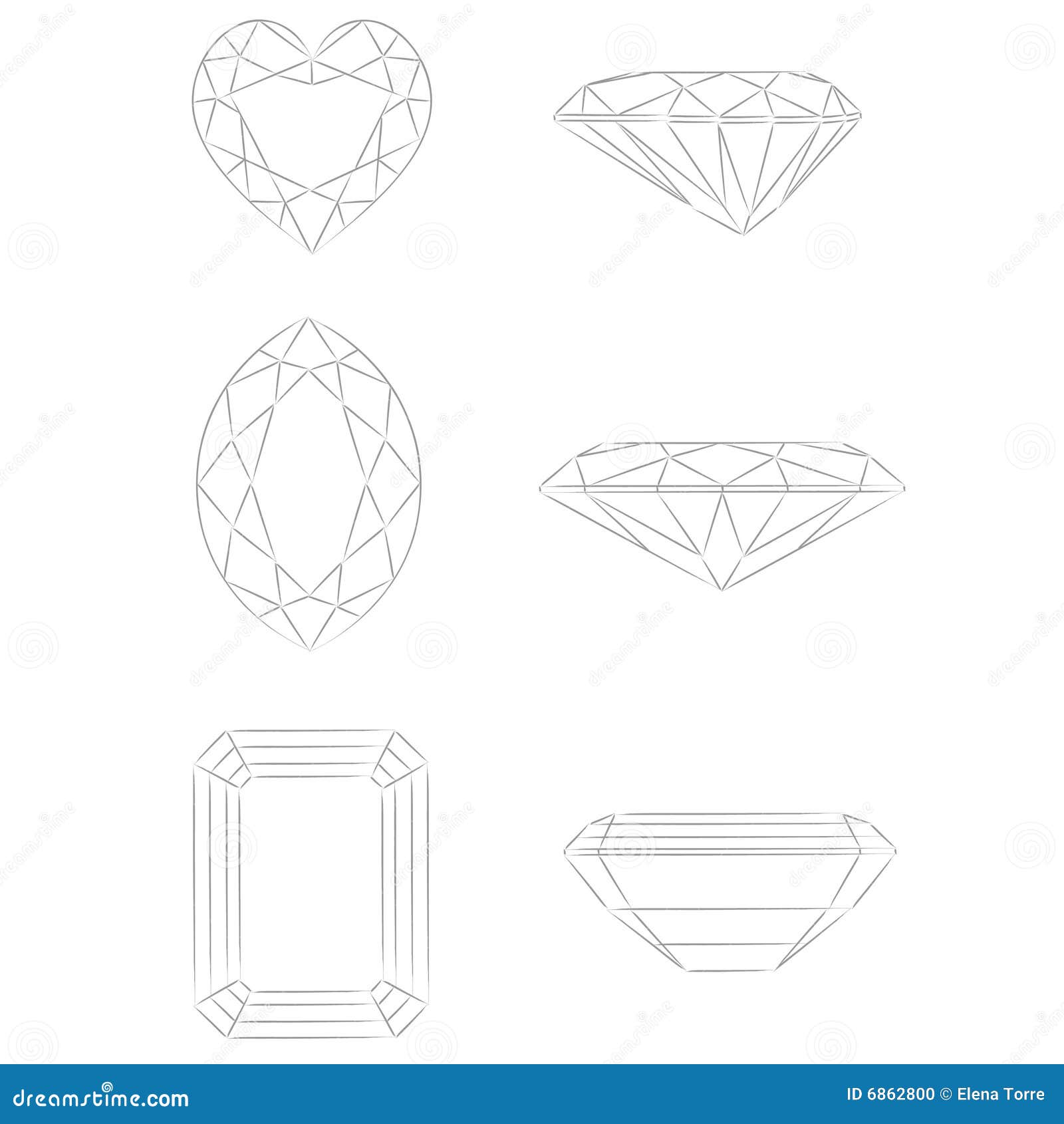 Diamond 3d Shapes. Natural Crystals Outline. Gem Stones Vector Set ...