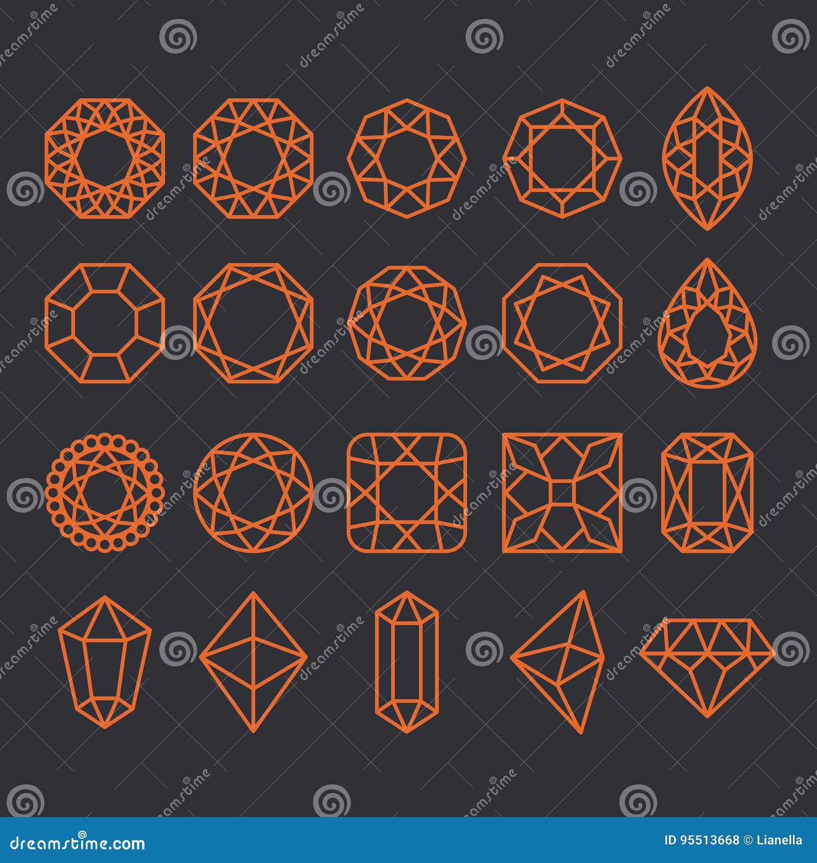 Diamond Shapes Set stock vector. Illustration of brilliant - 95513668