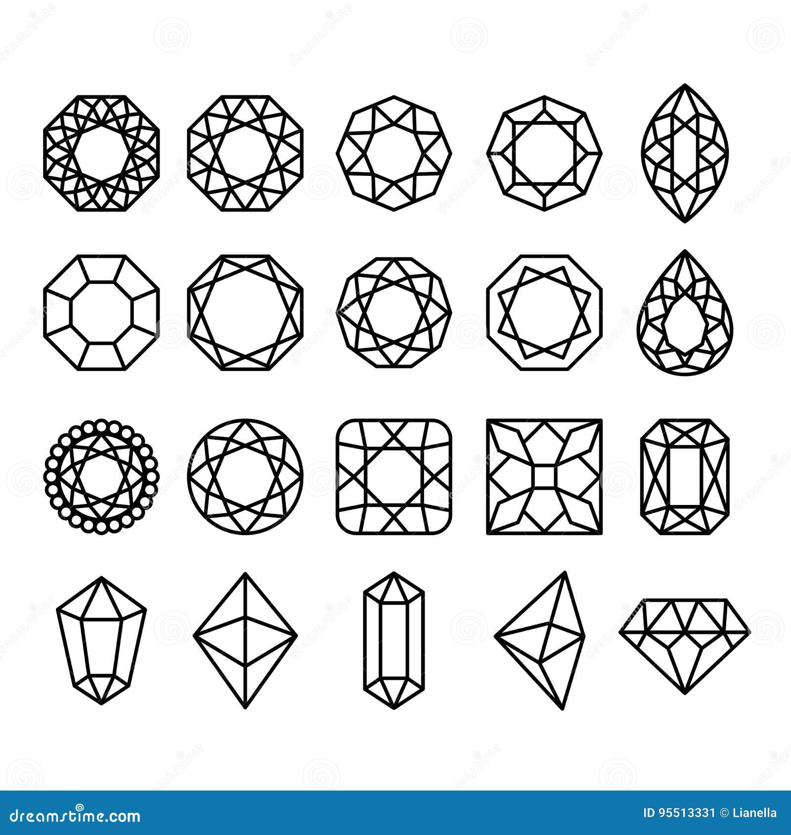 Diamond Shapes Set stock vector. Illustration of brilliant - 95513331
