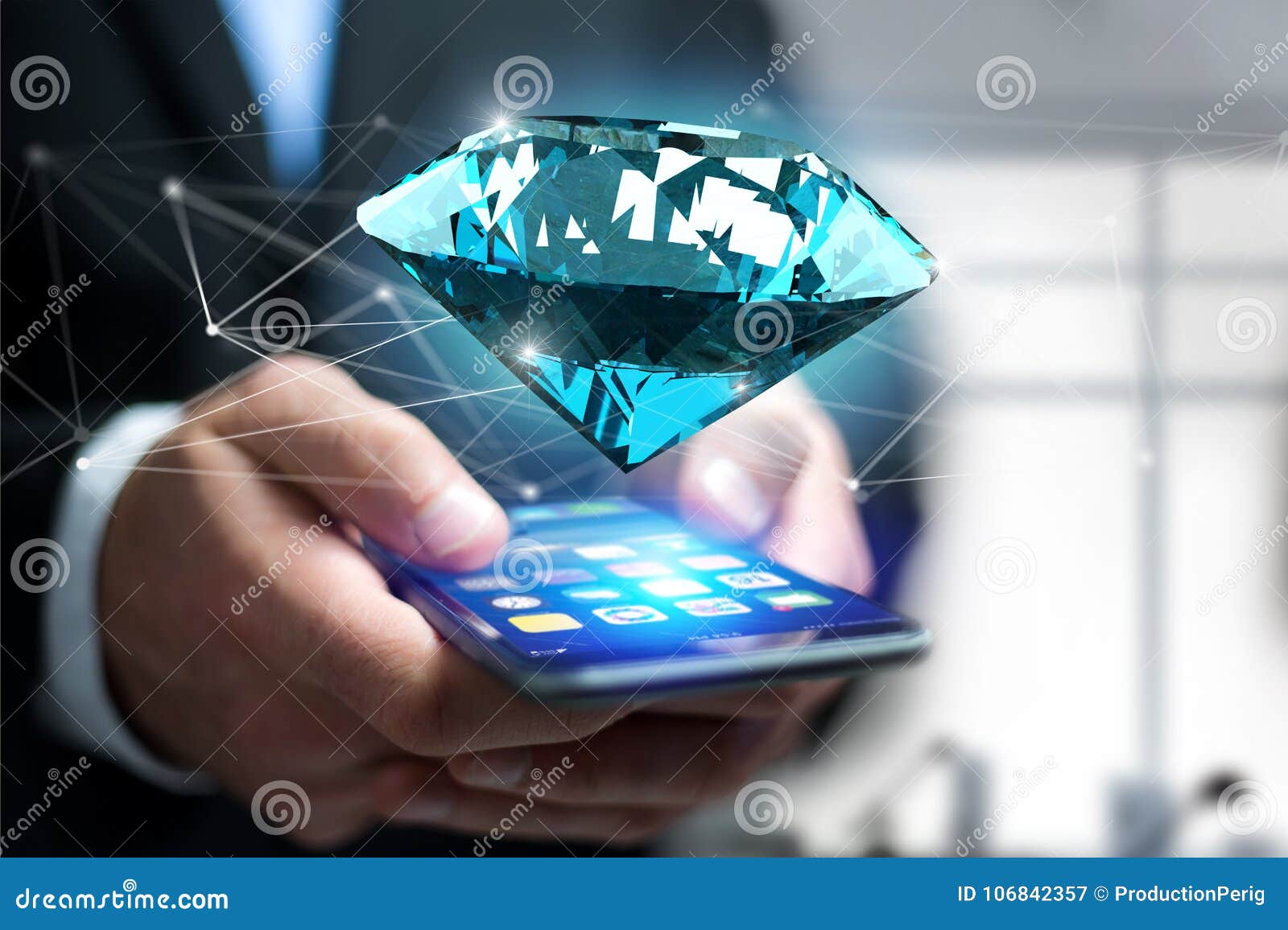 Diamond Shinning in Front of Connections - 3d Render Stock Image ...