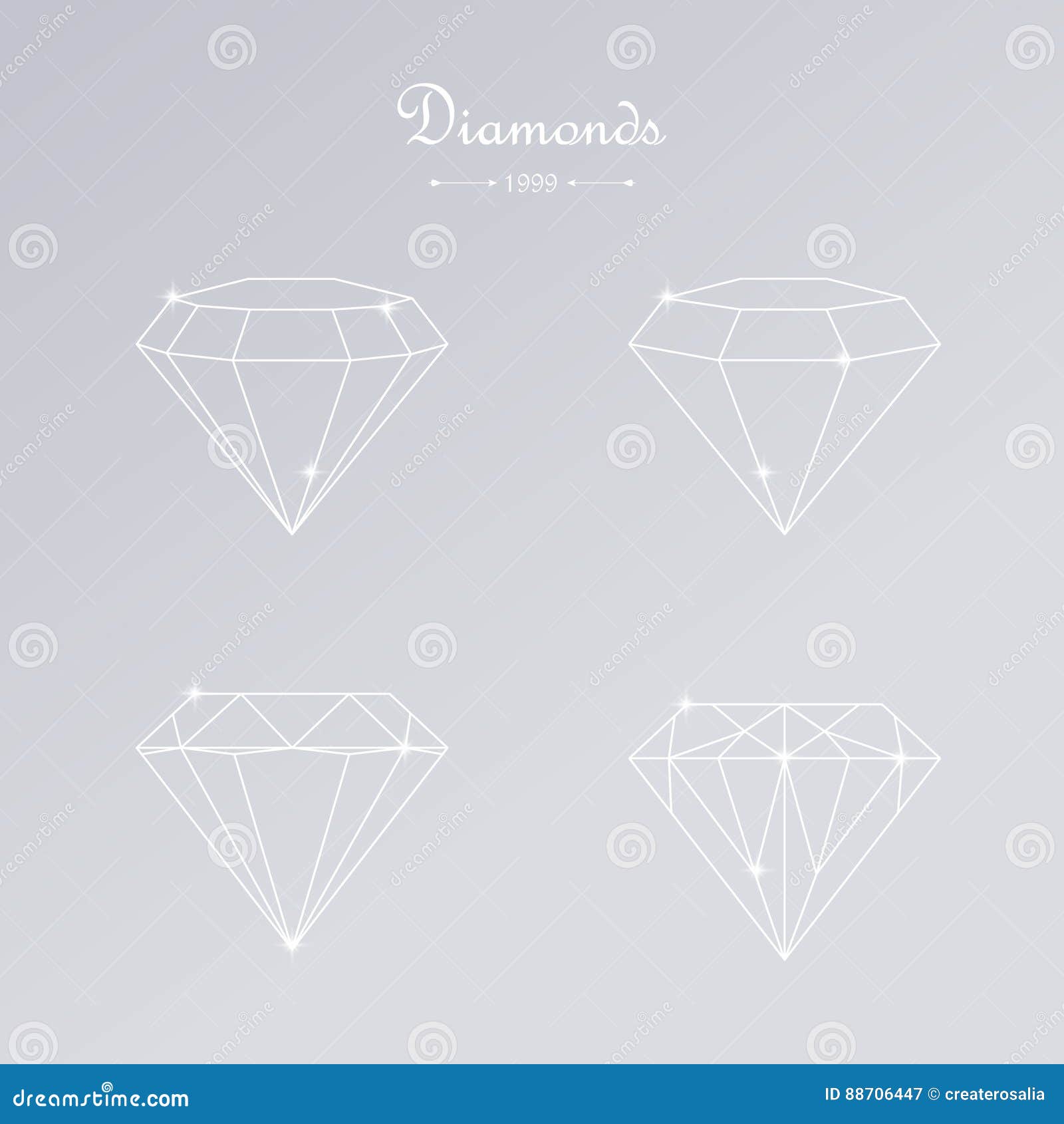Diamond Thin Line Vector Elements. Stock Vector - Illustration of icon ...