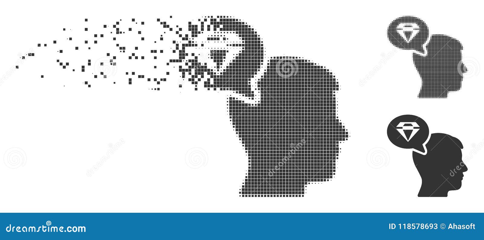 Diamond Thinking Destructed Pixel Halftone Icon Stock Vector ...