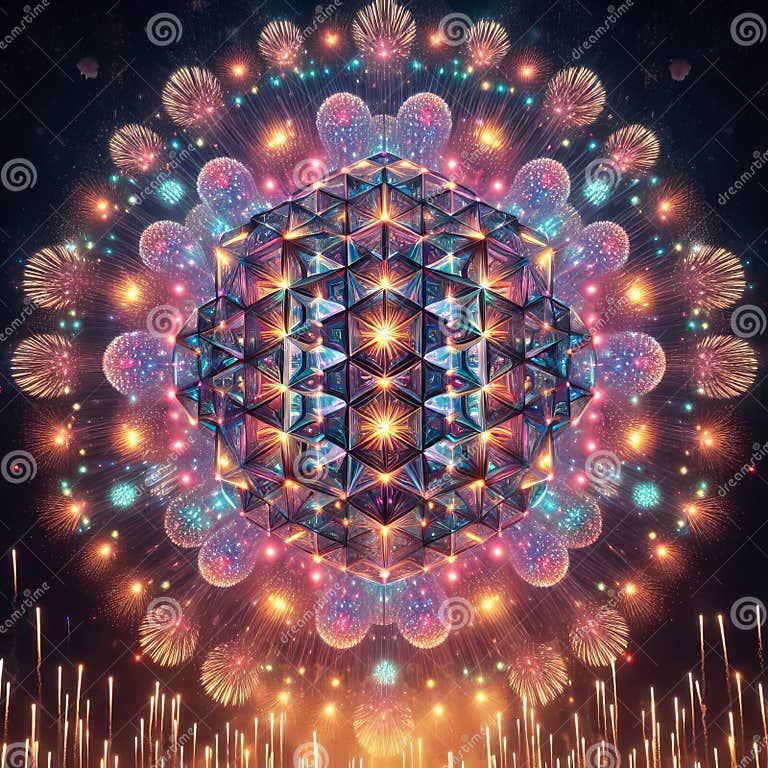 Diamond Vertical Shells Large, Spherical Fireworks Th Stock Photo ...