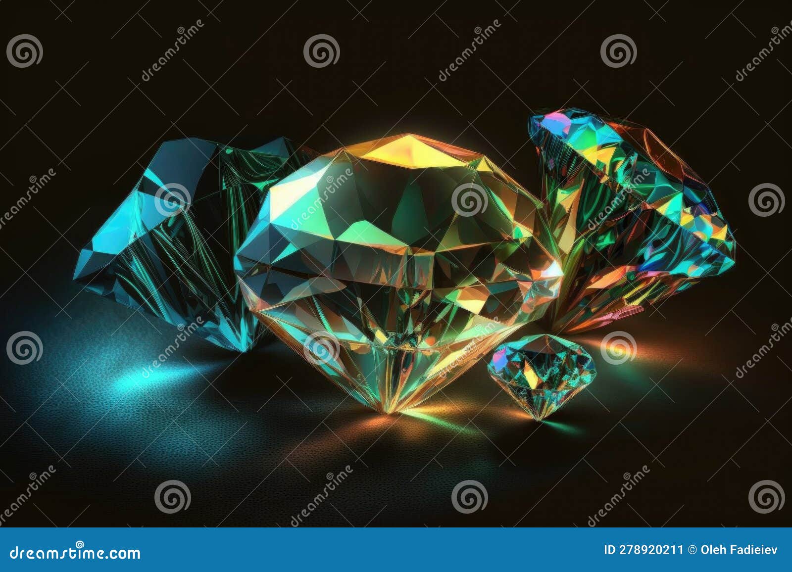 Diamonds on a Black Background with Lighting Effect Stock Illustration ...