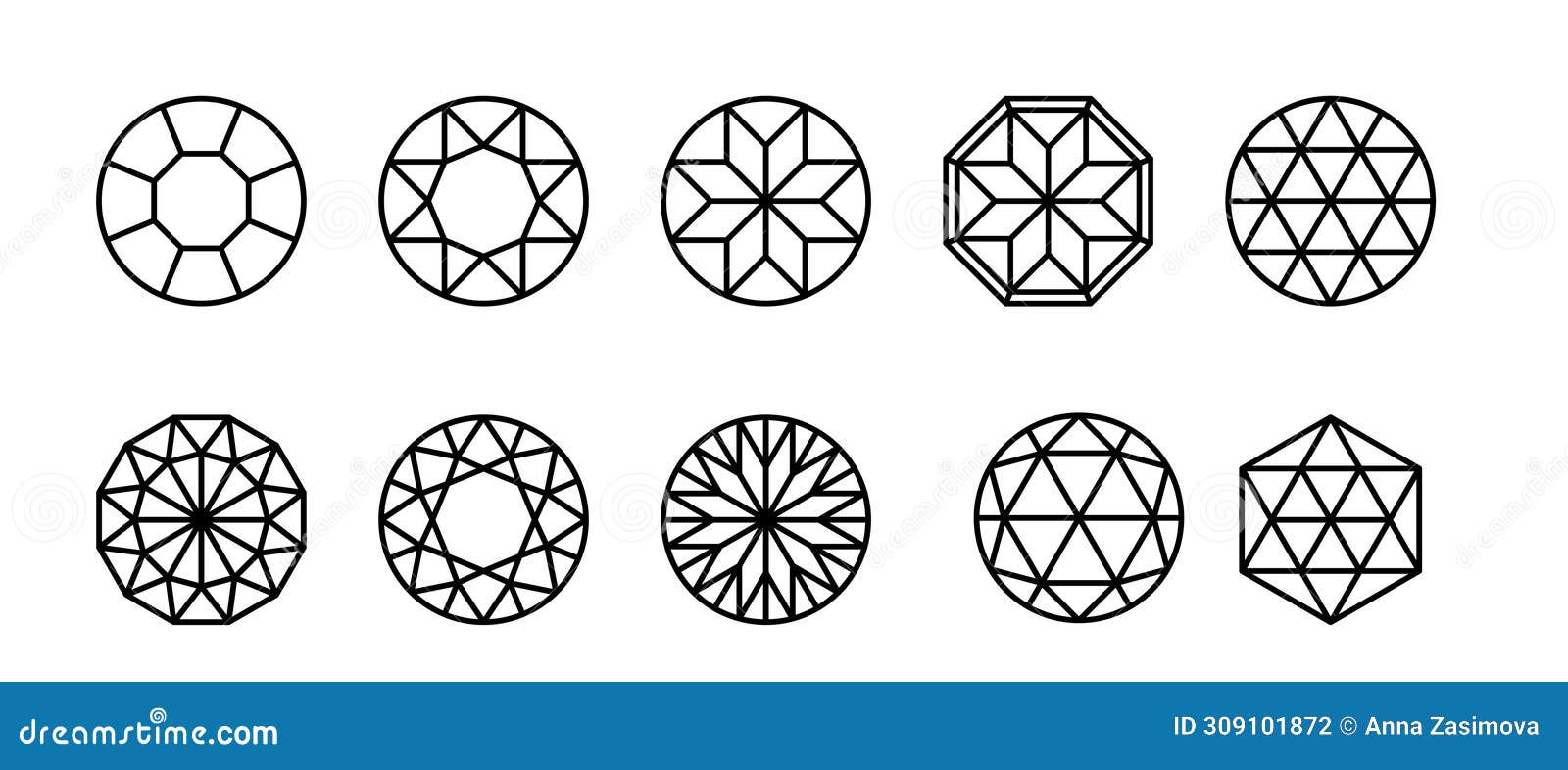 Diamonds and Crystals Outline Collection. Diamond Shape Set. Gemstone ...