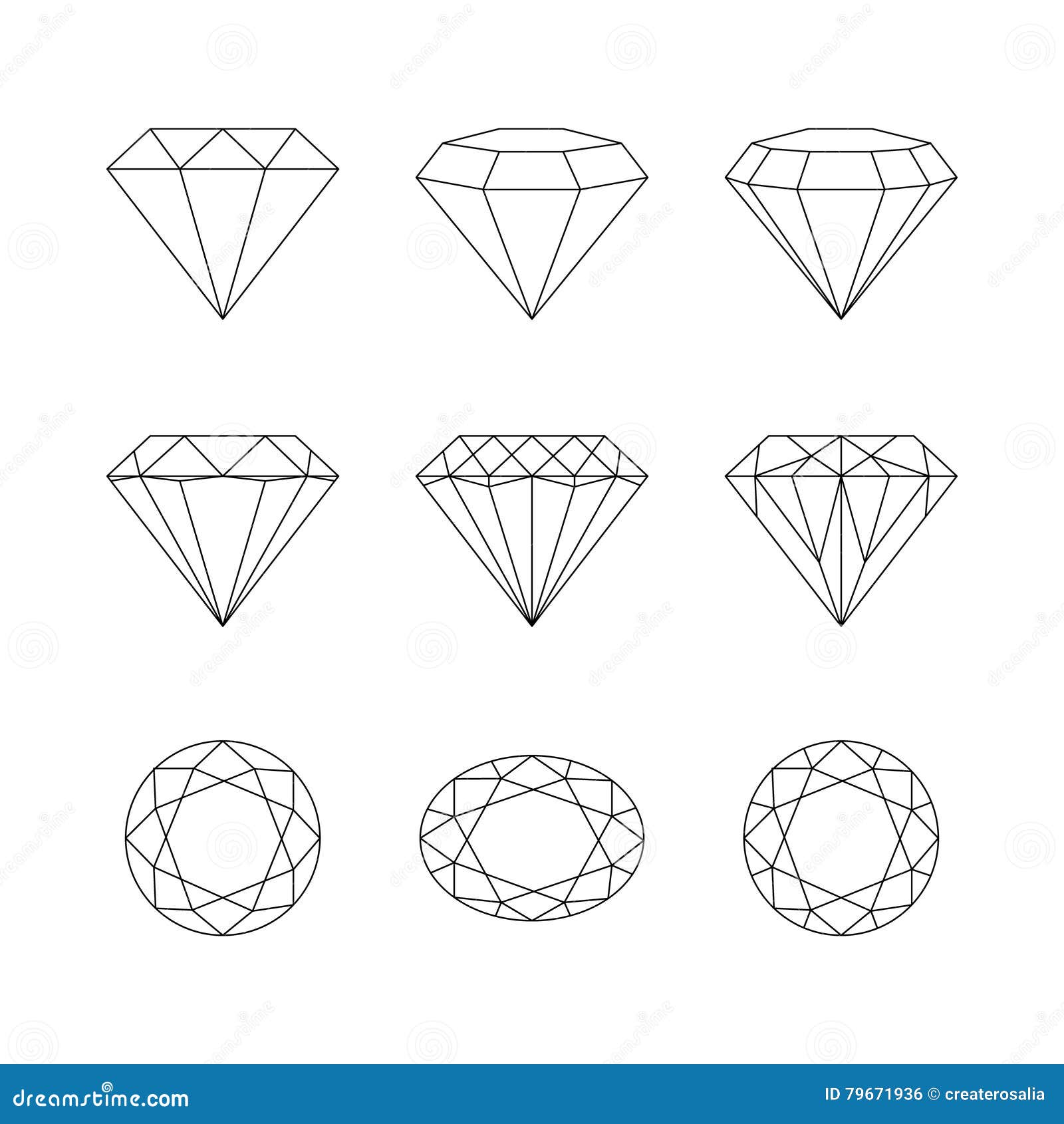 Diamonds, Gemstones Faceting Vector Patterns on a White Stock Vector ...