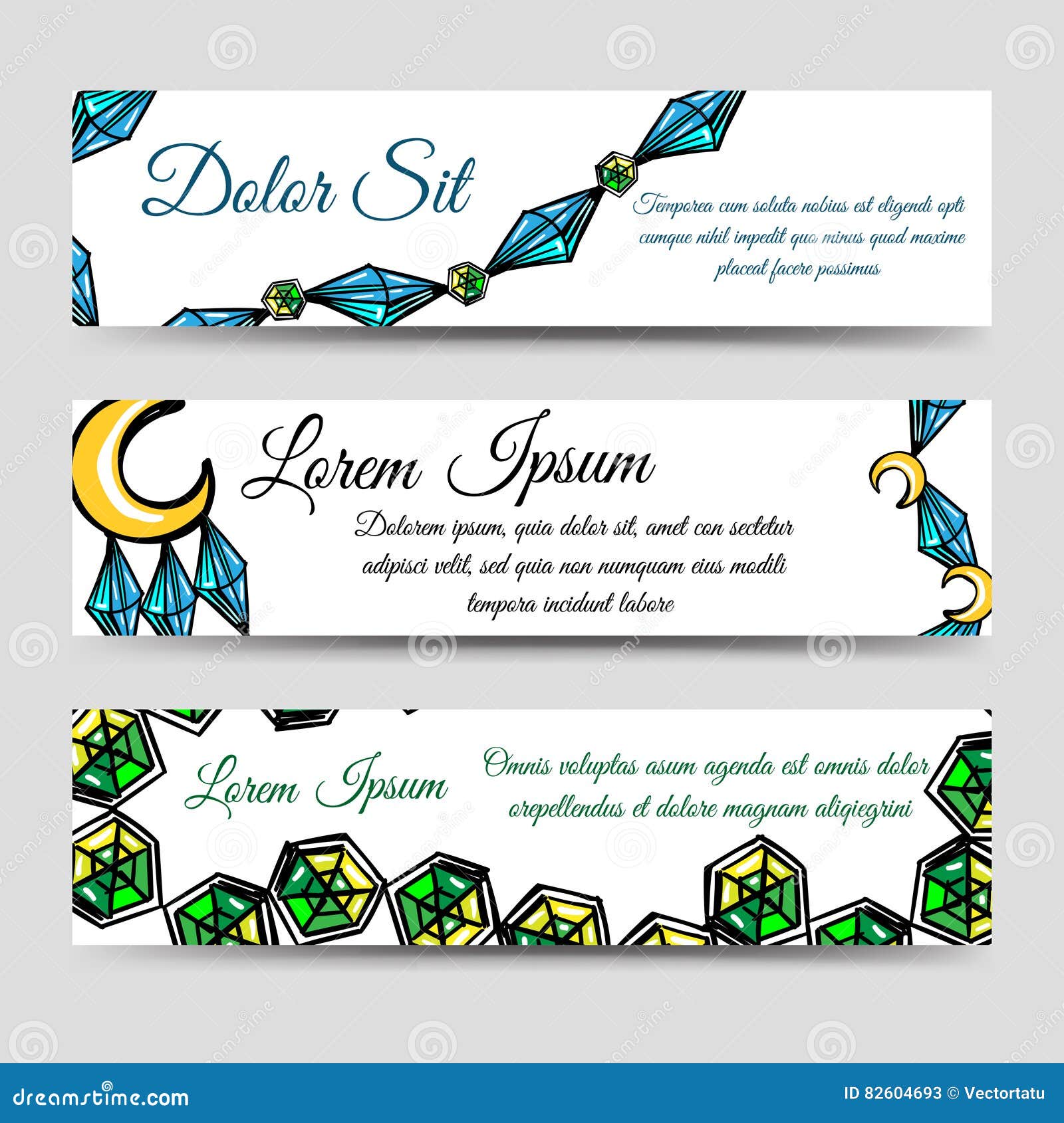 Diamonds and Moon Banners Set Stock Vector - Illustration of colour ...