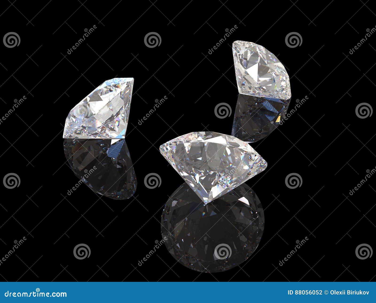 Diamonds with Reflection on Black Background 3D Rendering Model Stock ...