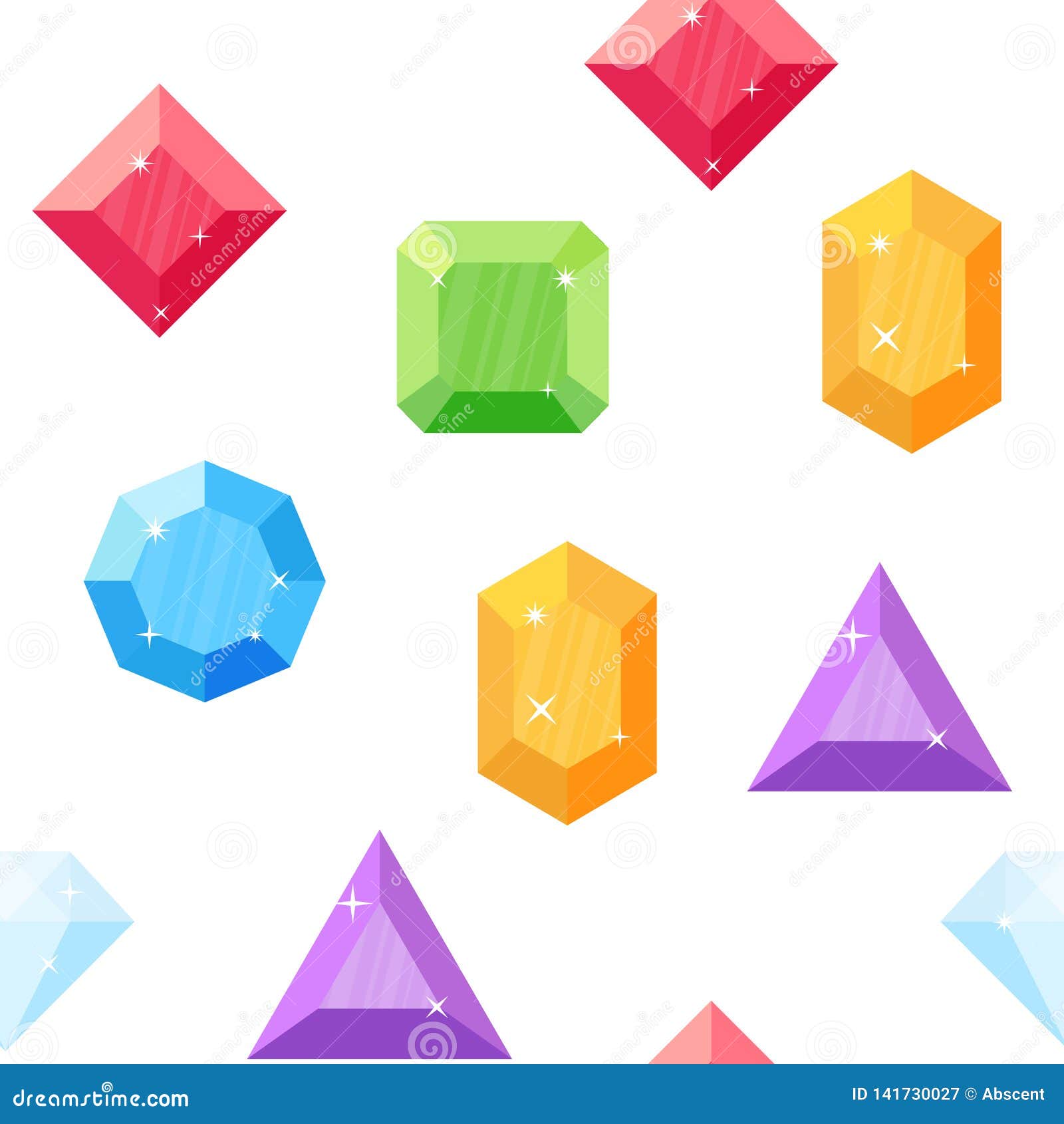 Diamonds in Various Shapes. Seamless Pattern Stock Vector - Illustration of green, mineral ...
