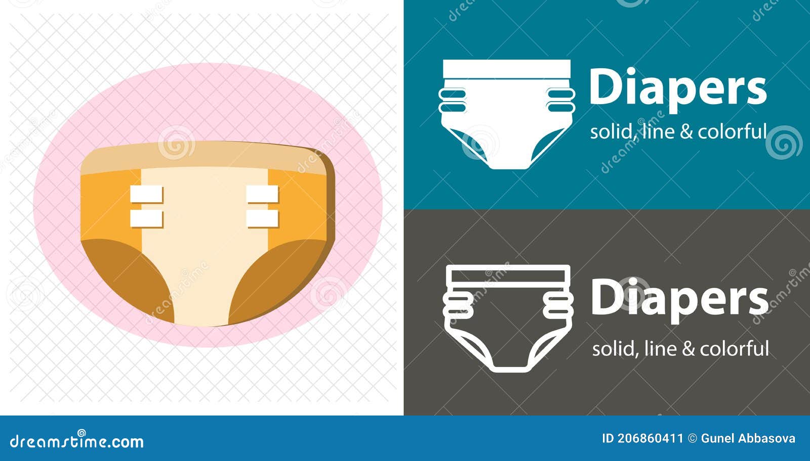 Diaper Glyph Icon, Baby and Nappy Isolated Icon. Diaper Line, Solid ...