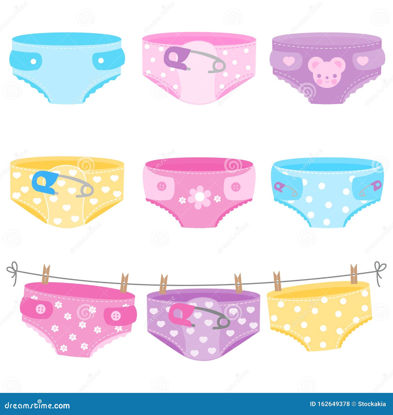 Baby Girl and Baby Boy Nappy Collection. Cute Baby Cloth Diapers in ...