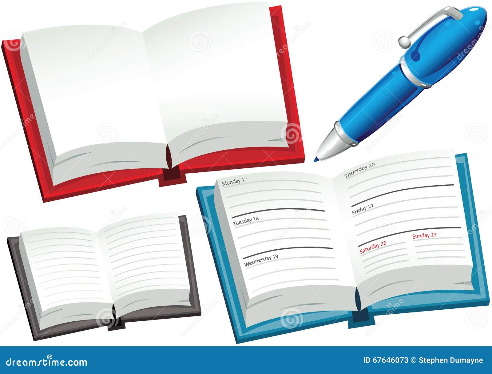 Diaries, books and pen stock vector. Illustration of desktop - 67646073