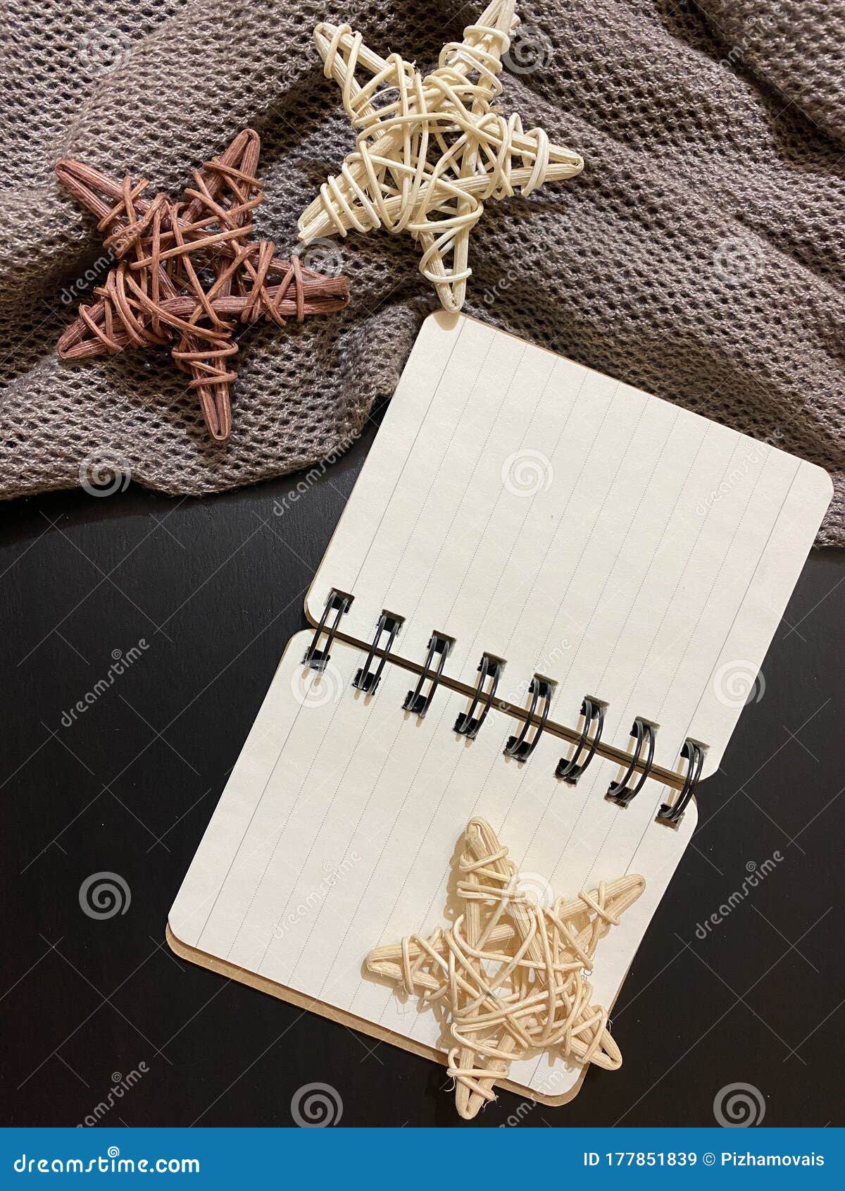Diary on a Black Background with Decor. Stock Image - Image of ...