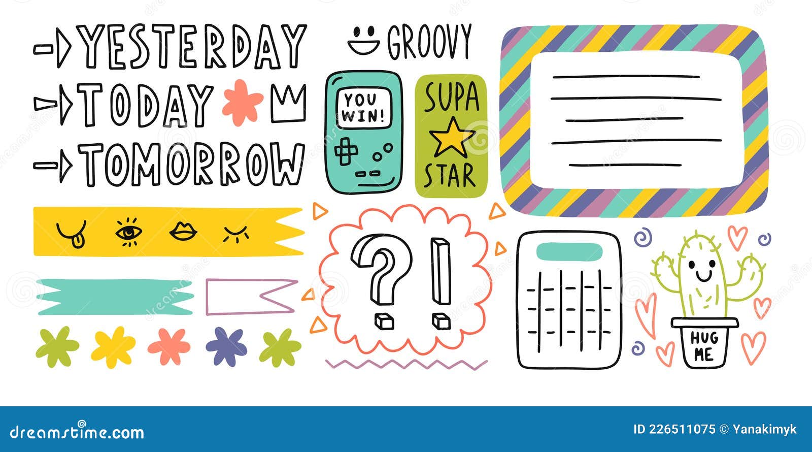 Diary Bullet Cute Journal Border Elements. Note Icon, Sticker for ...