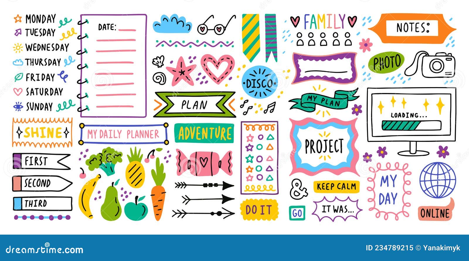 Diary Bullet Cute Journal Border Elements. Note Icon, Sticker for ...