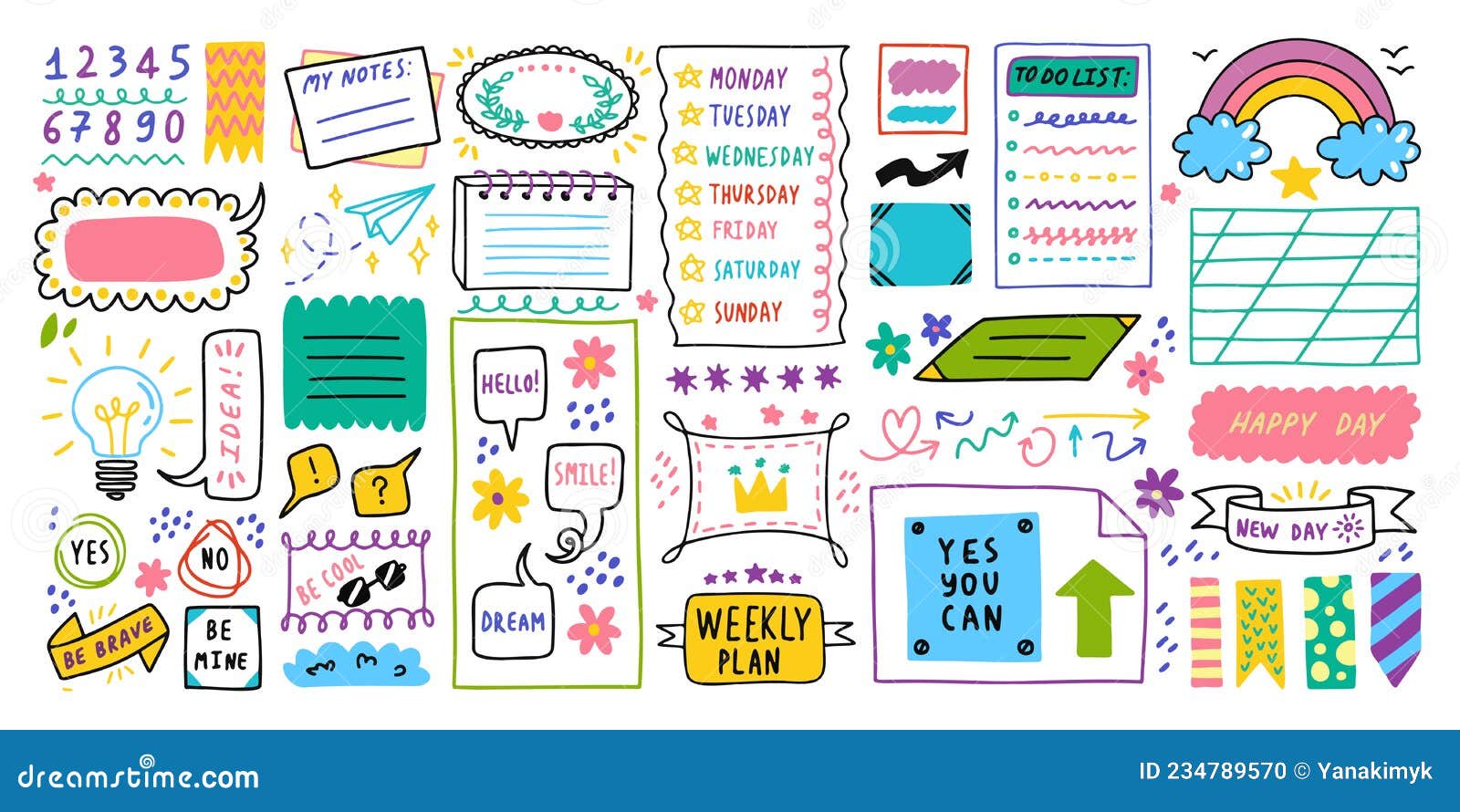 Diary Bullet Cute Journal Border Elements. Note Icon, Sticker for ...