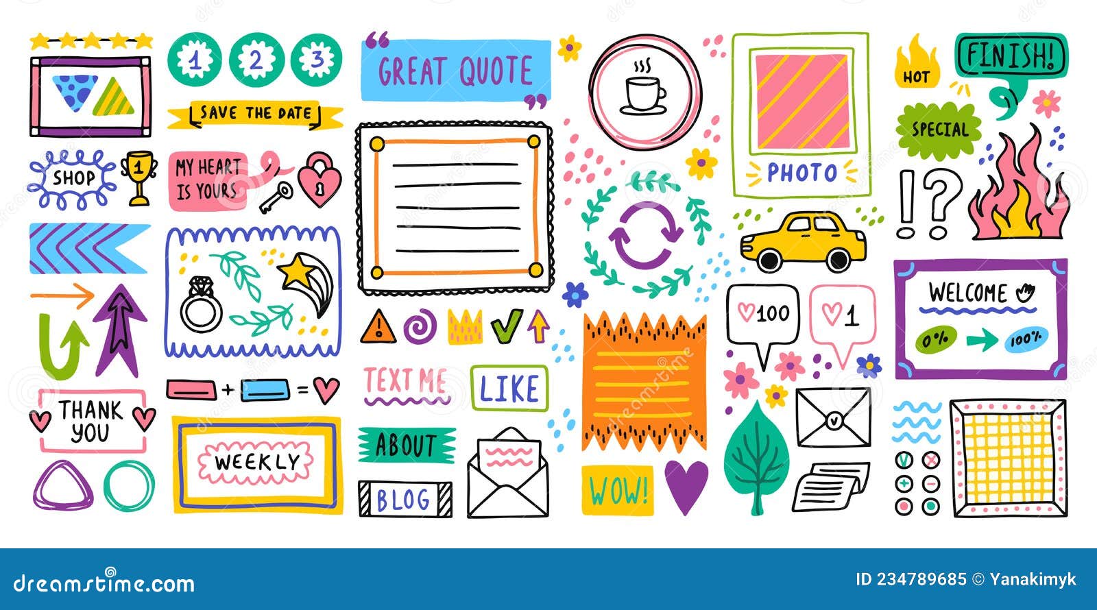 Diary Bullet Cute Journal Border Elements. Note Icon, Sticker for ...