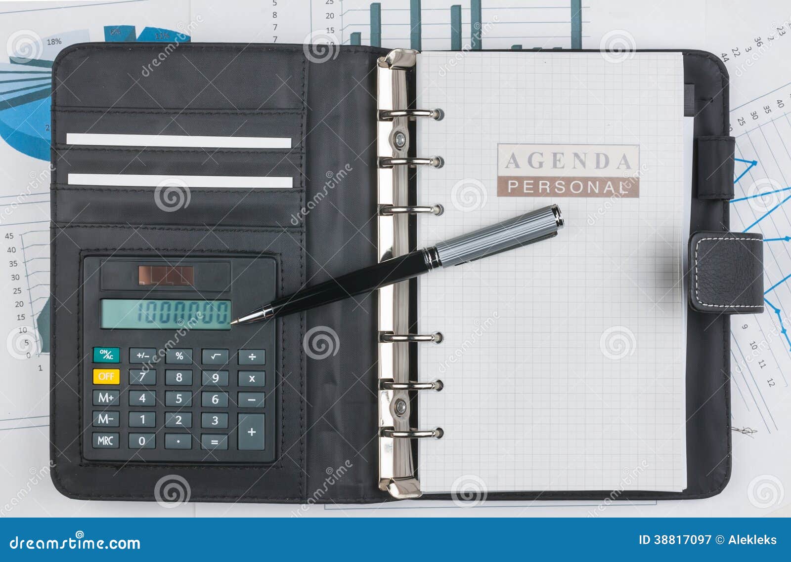 Diary, Calculator,paper Clip And Pen Lying On A Background Of Royalty ...