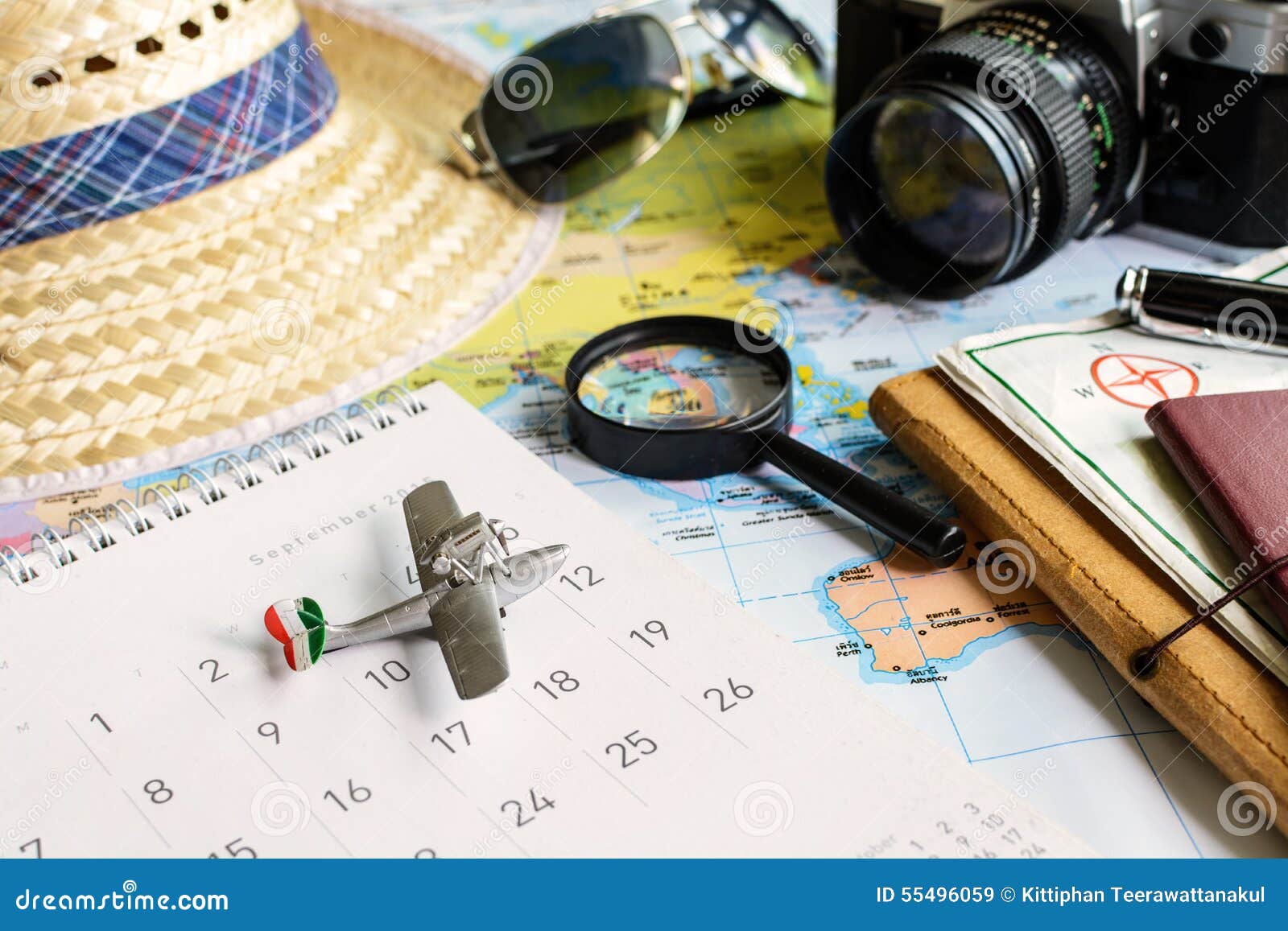 Diary and Calendar with Passport Stock Image - Image of traveling ...