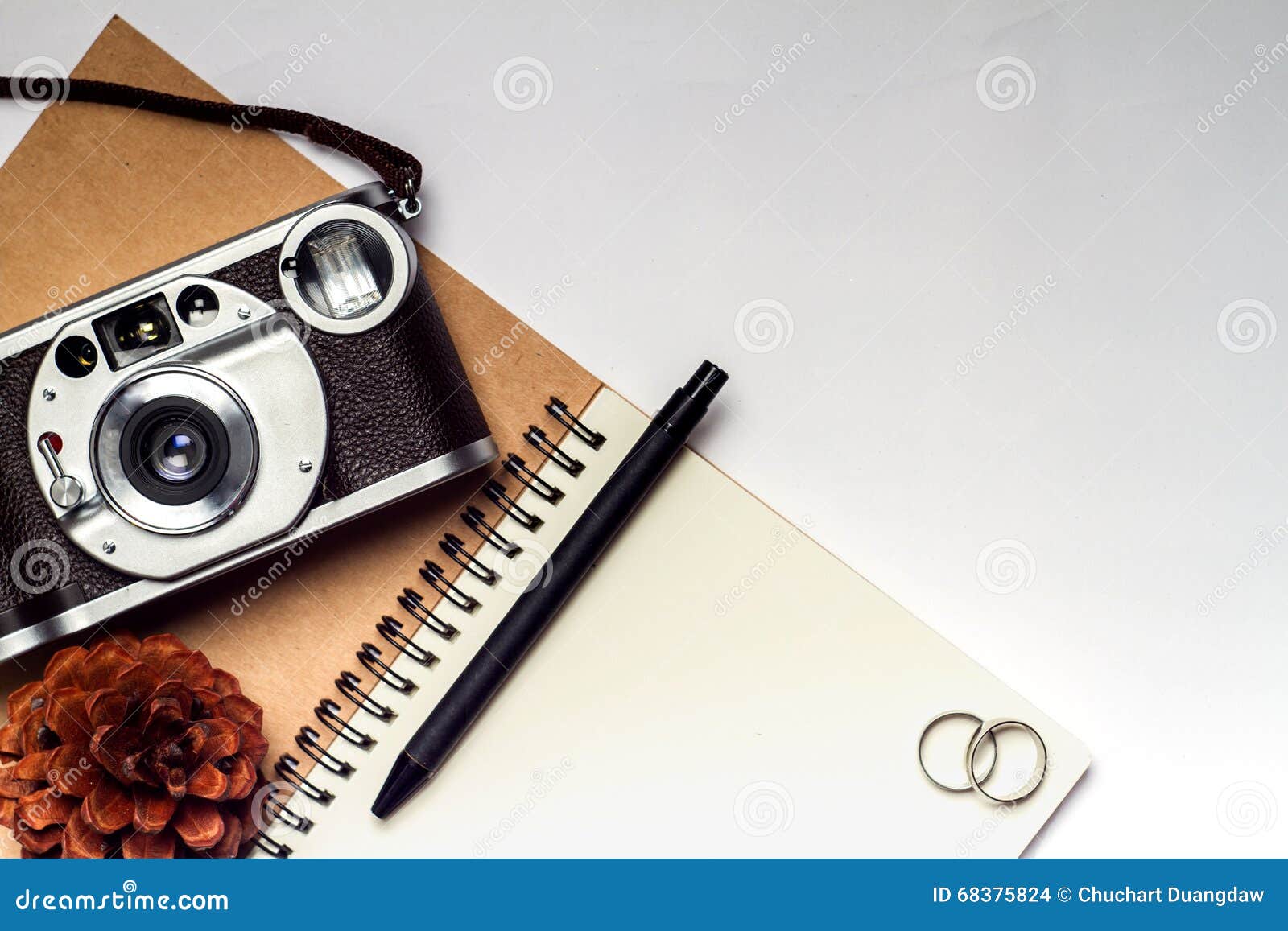 Diary with Camera and Pencil on White Vintage Background Stock Photo ...