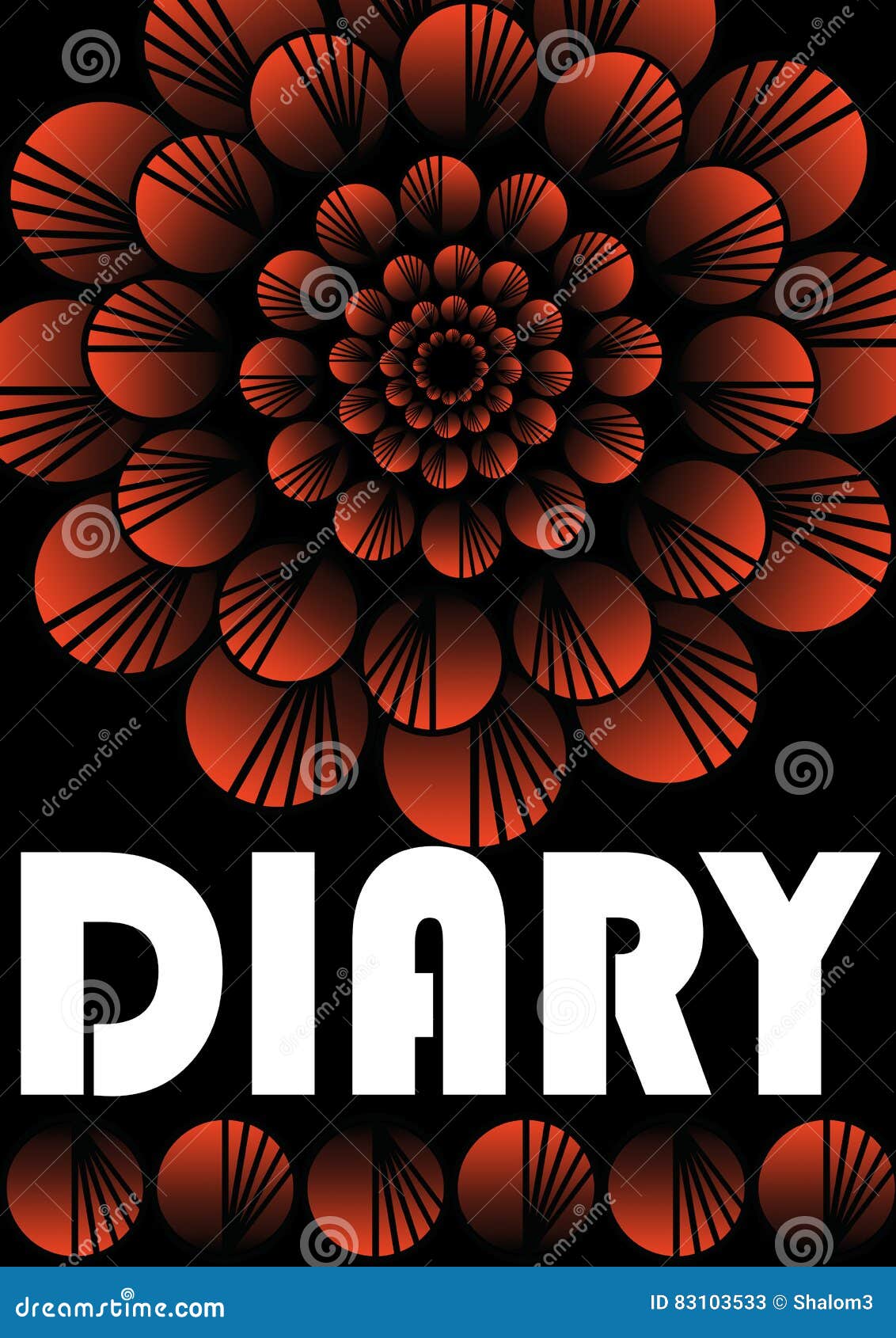 Diary Cover Template with Abstract Flower Shape in Black and Red Design ...